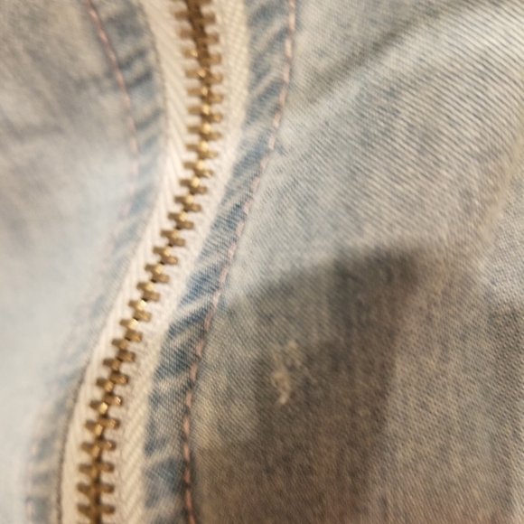 Tops | Short Sleeve Chambray Zip Front Light Cover Up | Poshmark